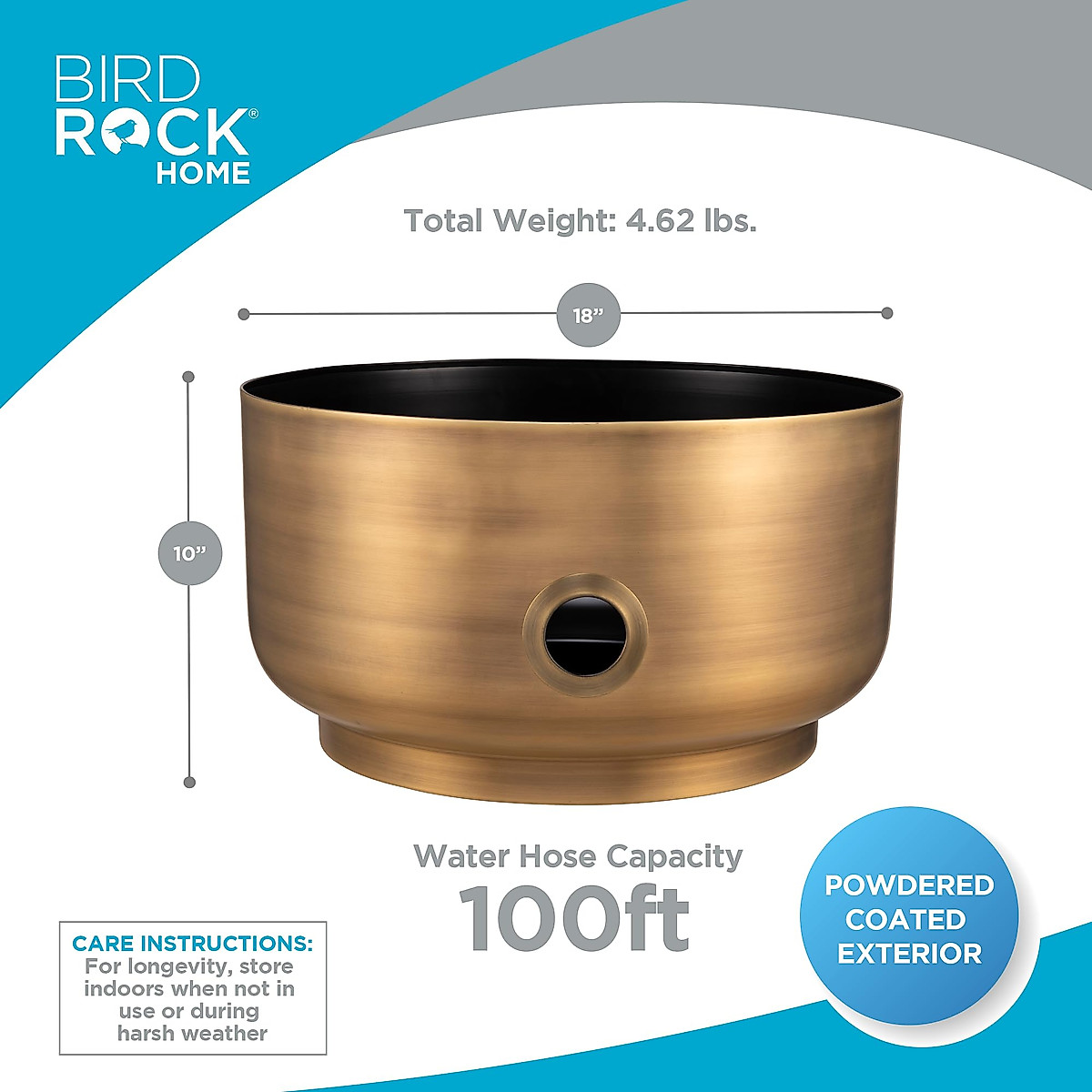 BIRDROCK HOME Decorative Footed Garden Water Hose Holder Pot with Lid - 100ft Hose Storage Steel, Hidden Garden Hose Keeper w/Drain Holes, Hose Hider for Indoor Outdoor Patio Yard - Oil Rubbed Bronze