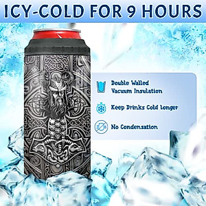 winorax Viking 4-in-1 Tumbler Can Cooler Vikings Celtic Slim Can Holder 16oz Tumblers Stainless Steel Insulated with Lid