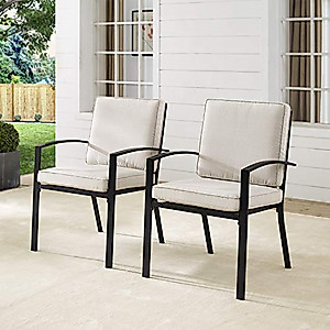 Crosley Furniture KO60025BZ-OL Kaplan Outdoor Metal Dining Chairs, Set of 2, Oiled Bronze with Oatmeal Cushions