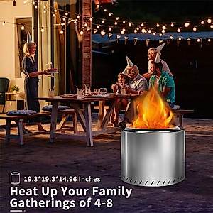 Stainless Smokeless Fire Pit 19.4 Inches Outdoor, Portable Firepit Durable Stainless Steel for Wood Burning, Smokeless Fire Pits with Removable Ash Pan