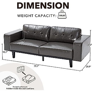 AYEASY Faux Leather Sofa, 79" W Mid Century Modern Couch, Oversized Loveseat Large Classic Living Room Sofa, Deep Seated Leather Sofa with Solid Wood Legs for Bedroom Office Apartment, Grey