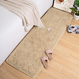 Przemy Fluffy Runner Rug for Bedroom Living Room, 2x6 Feet Beige Shag Area Rugs, Soft Fuzzy Carpet for Bedside Nursery Kids Room College Dorm, Plush Throw Rug for Home Decor