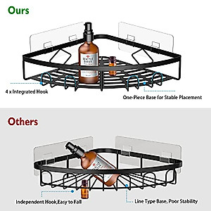 Kerisgo Corner Shower Caddy, 2 Pack Adhesive Bathroom Shower Corner Organizer Shelf, No Drilling Rustproof Wall Mounted Shower Storage Rack Shampoo Holder Organizer (Black)