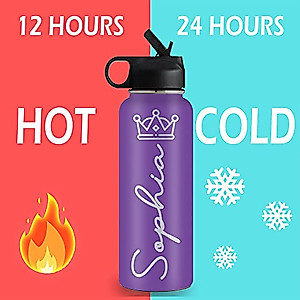 Personalized Water Bottles for Kids, 18 oz Custom Name Insulated Water Bottle With Straw, Stainless Steel Reusable Waterbottle Gifts for School Girls Boys Men Women - Icon Design