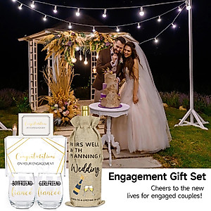 Engagement Gifts for Couples, Wine Coffee Glass Engaged Gift Set with Wine Bag for Women his and her him Fiance Fiancee Friend Girlfriend Boyfriend Newlywed, Bride and Groom to be, Bridal Shower Gift