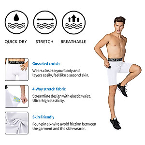 EARGFM Men's Compression Pockets Running Workout Cool Dry Sport Spandex Bike Riding Shorts Tights Underwear, White*3, X-Large
