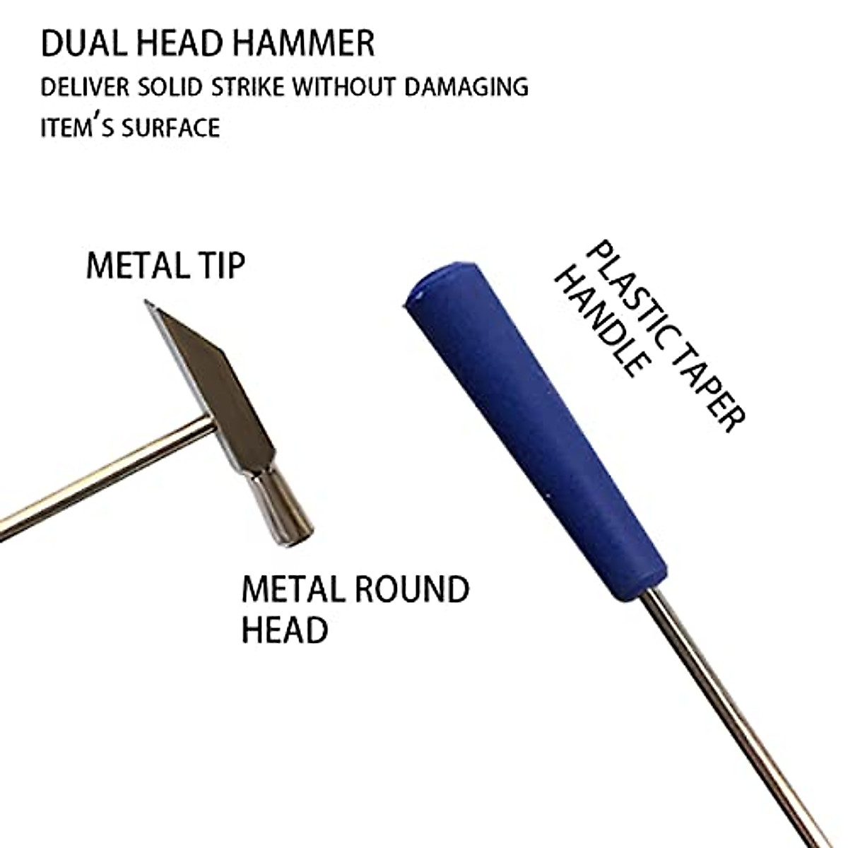 Dual Head Small Hammer, 7 Inches, Plastic Head and Metal Head, Black Plastic Grip, Double face Jewelry Mallet, Mini Hammer for Watch, Tuning, Woodworking, Toys, DIY, Leather, Instruments