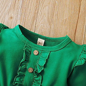 Toddler Baby Girl St. Patrick's Day Dress Ruffle Long Sleeve Top Lucky Clover Print Skirt Outfits (Green-, 18-24 Months)