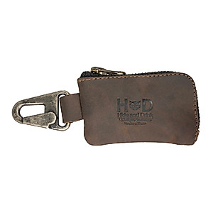 Hide & Drink, Car Key Holder with Keyring, Headphone & Charging Cables, Cash Zipper Case with Clasp, Full Grain Leather, Handmade, Bourbon Brown