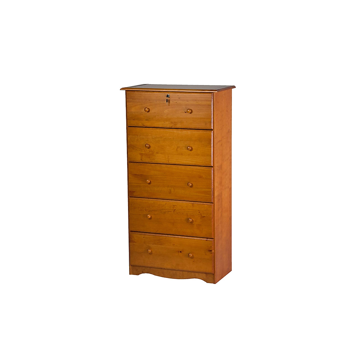 Palace Imports 100% Solid Wood 5-Super Jumbo Drawer Chest with Lock, Honey Pine, 31.75”w x 59.75”h x 17” d, Lock and Key Included. Requires Assembly.