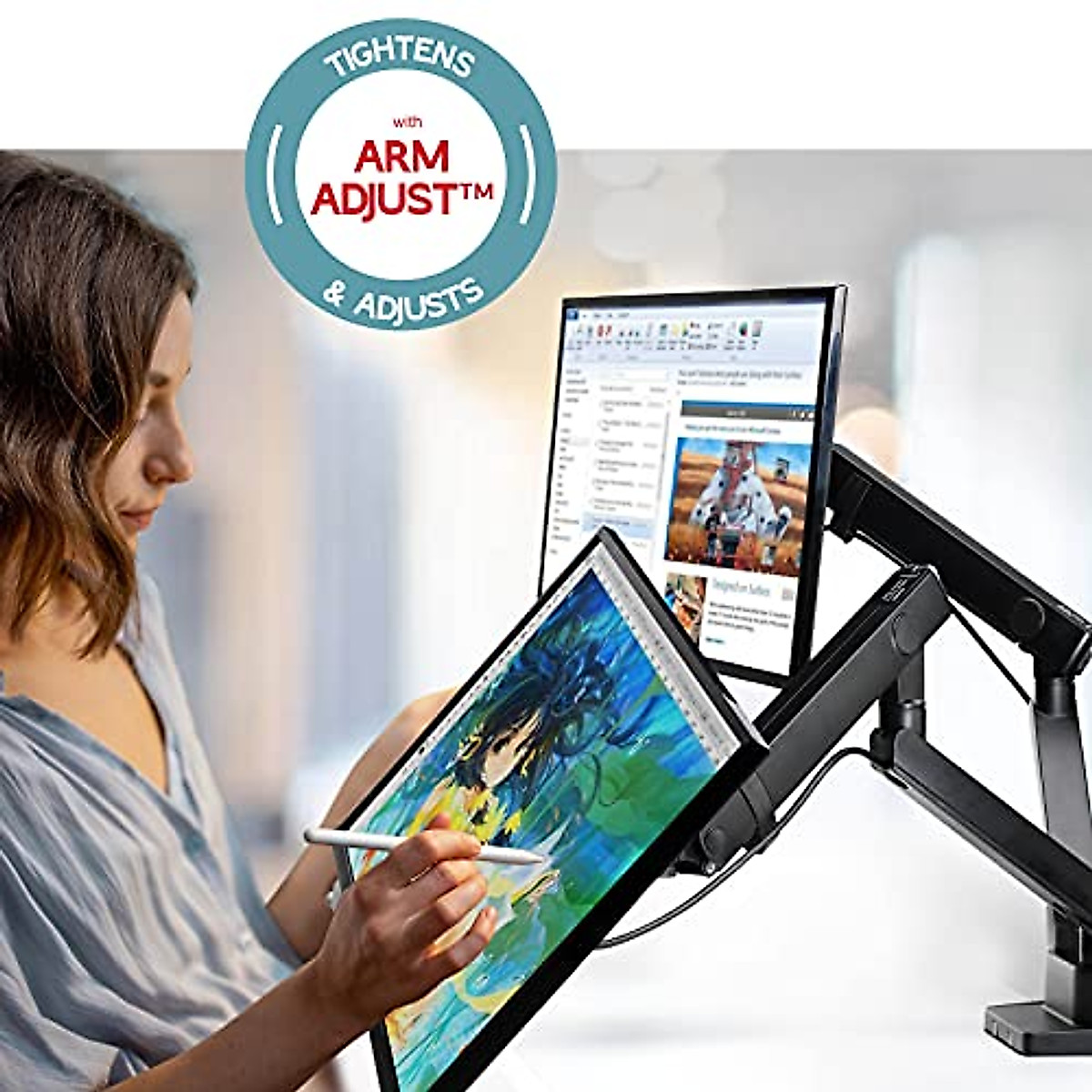 Dual Monitor Arm, Dual Monitor Mount, Dual Monitor Desk Mount up to 32 Inch Computer Screens, Dual Monitor Stand VESA Mount, Monitor Mount & Monitor Arms for 2 Monitors, Computer Monitor Arms in Black