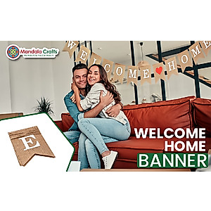 Mandala Crafts Burlap Welcome Home Banner Garland Welcome Home Decorations – Rustic Jute Welcome Home Sign Bunting for Party Decor Family Gathering Photo Booth Props