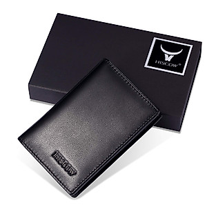Leather Business Card Case Holder for Men & Women, Italian Calfskin (Black)