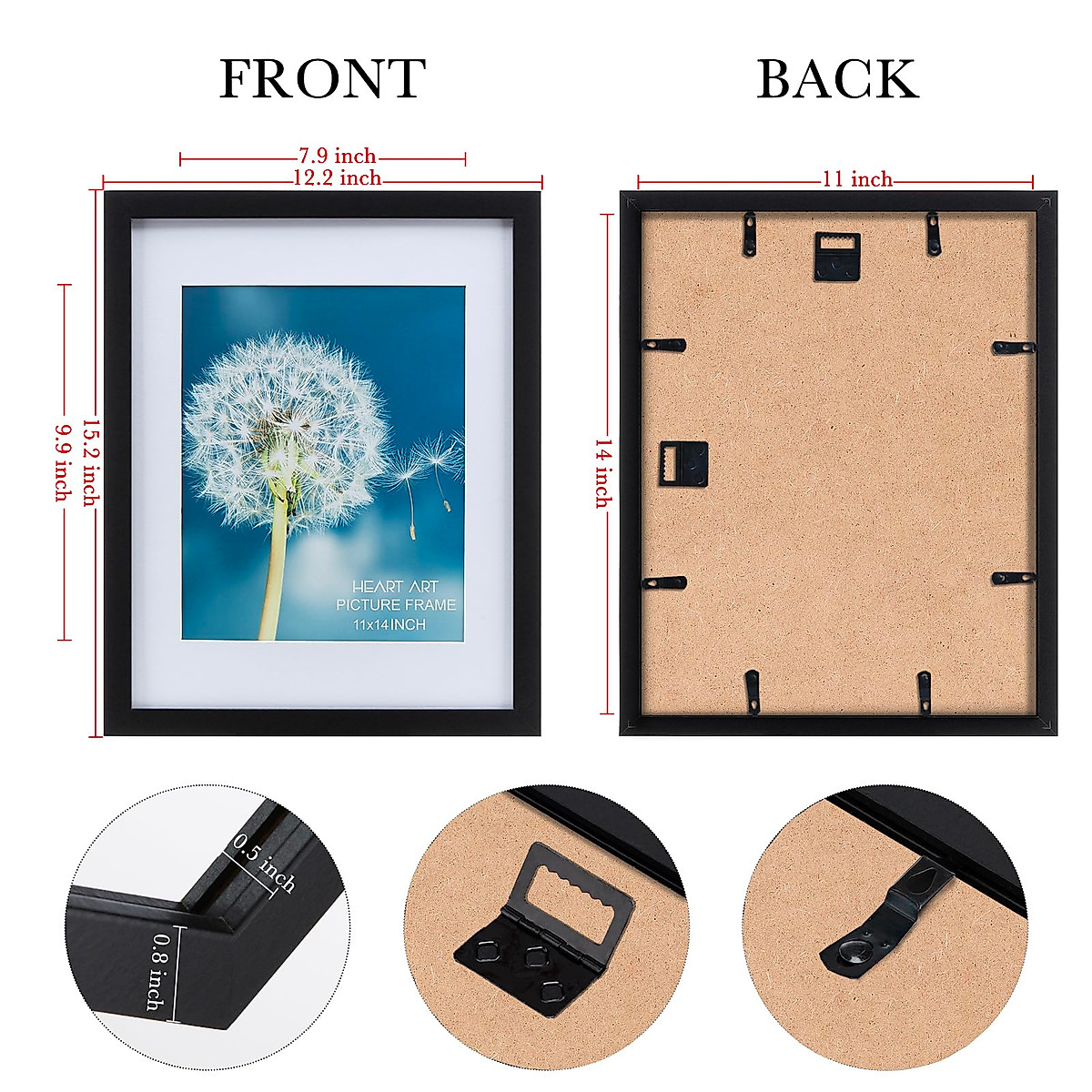 HEART ART 11x14 Picture Frame Set of 9,Display 11 x 14 Frame For 8x10 Picture Frame With Mat,11 by 14 Picture Frame For Wall,Gallery Wall Frame Set,Black