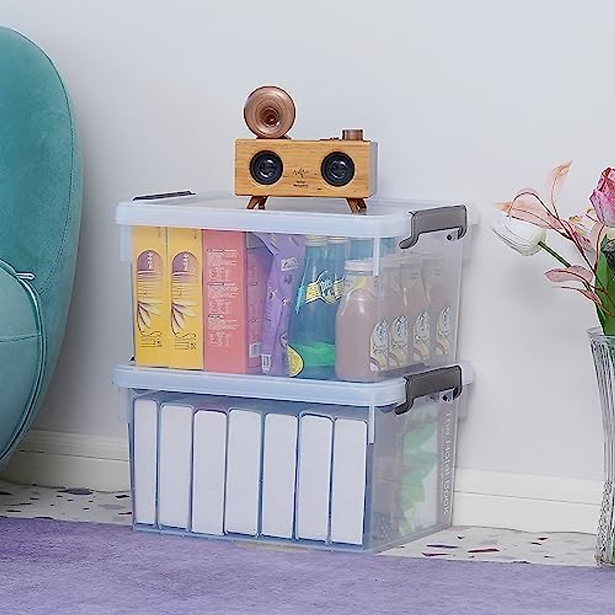 Citylife 22.2 Qt. Plastic Storage Bins with Lids Large Stackable Storage Containers for Organizing Clear Durable Storage Box, 4 Packs