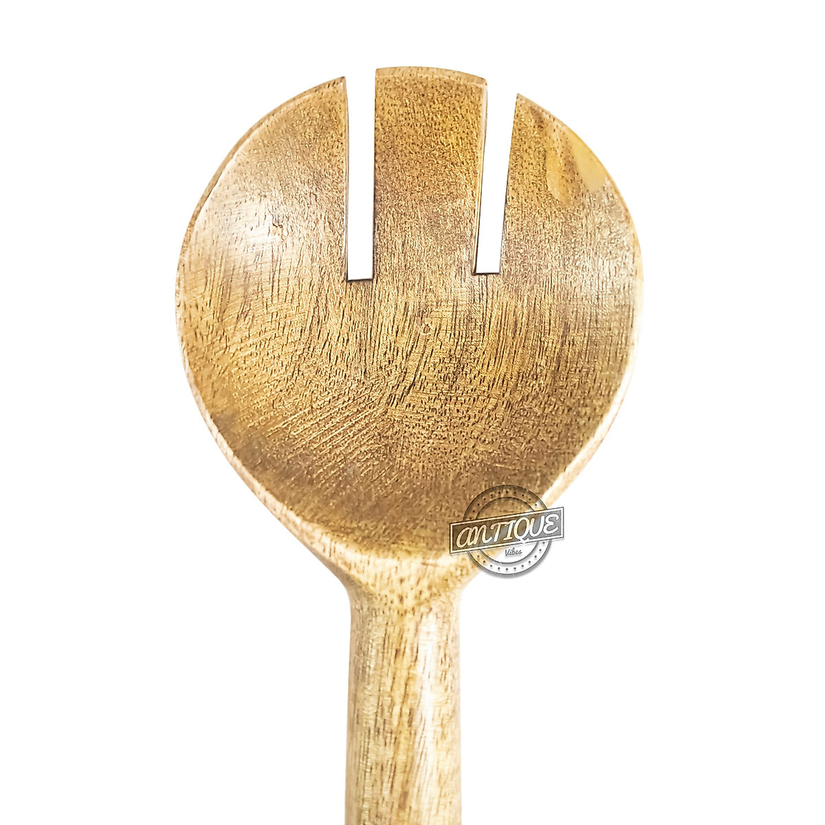 Antique Vibes Natural Wooden Serving Bowl with Tongs Set, Spoons & Fork Included, Premium Handcrafted Printed Bowl Utensils Gift For Mom/Women