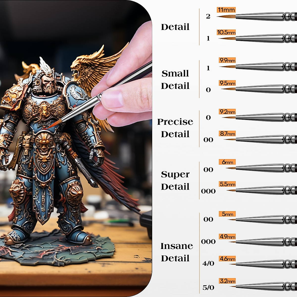 Miniature Model Paint Brushes Drybrush Set 18pcs for Effect, Fine Tip Model Painting - Professional Dry Brush Detail Paint Brushes for Tabletop & Miniature Acrylic, Watercolor, Oil Painting