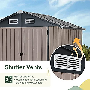 OC Orange-Casual 10 x 8 FT Outdoor Storage Shed, Metal Garden Tool Shed, Outside Sheds & Outdoor Storage Galvanized Steel with Lockable Door for Backyard, Patio, Lawn, Brown