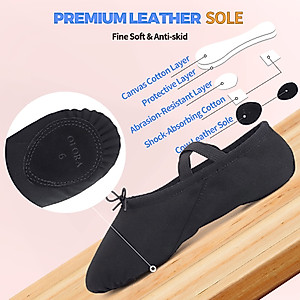 OLORA Women's Canvas Ballet Shoes Dance Slippers Split Sole Practice Shoes for Girls/Adults,Black,8 M US