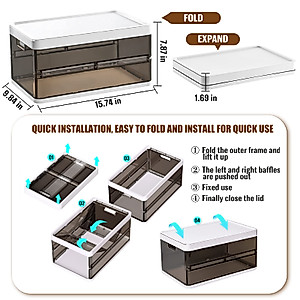 19QT Upgrade 4 Pack Stackable Storage Bins with 2 lids, Closet Organizers and Storage, Foldable Plastic Drawer Storage for Clothes, Toys, Clear with Black (Plastic)