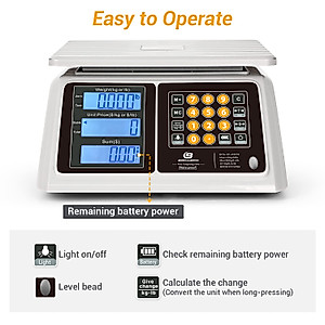 BROMECH Food Scale, Price Computing Scale, IPX7 Waterproof, 66lbs Capacity, White Backlight LCD, Rechargeable Commercial Meat Produce Weight Scale for Farmers Market and Seafood
