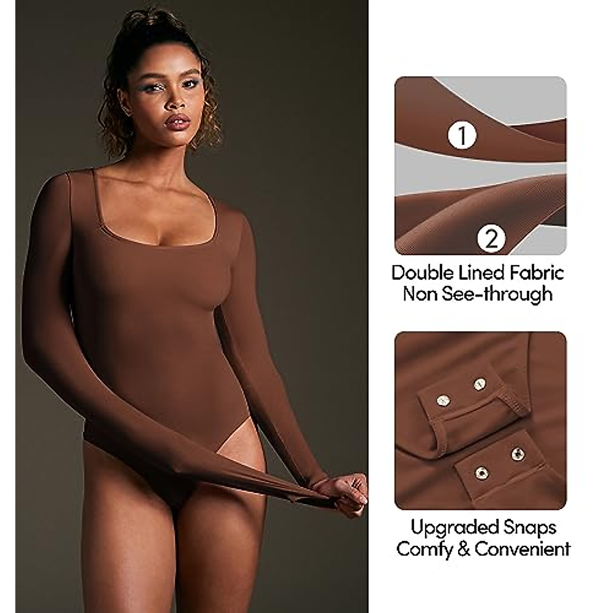 IUGA Long Sleeve Bodysuits for Women Square Neck Bodysuit Shapewear Bodysuit Tummy Control Slimming Body Suit for Womens
