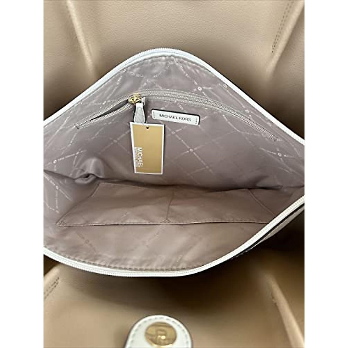 Michael Kors Emilia Triple Compartment Shoulder Tote Light Cream Leather