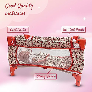 Baby Doll Crib Set for Little Girls, Play Crib Baby Doll Bed, Baby Doll Pack and Play Baby Doll Beds for 18 inch Dolls, Toy Baby Crib for Dolls, Toy Crib for Baby Doll, (Floral)