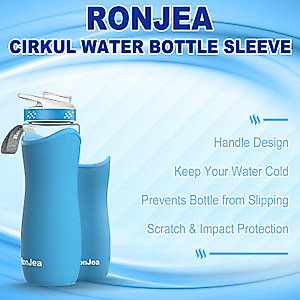 RonJea 2Pcs Sleeve for 22oz Cirkul Water Bottle, Neoprene Sleeve to Keep Your Water Cold & Protect Your Bottle, Compatible with 22oz Plastic & Stainless Steel Cirkul Water Bottles (Blue)