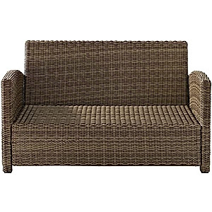 Crosley Furniture Bradenton Wicker Outdoor Loveseat, 2-Person Patio Couch for Porch, Deck, Backyard, Brown with Gray Cushions