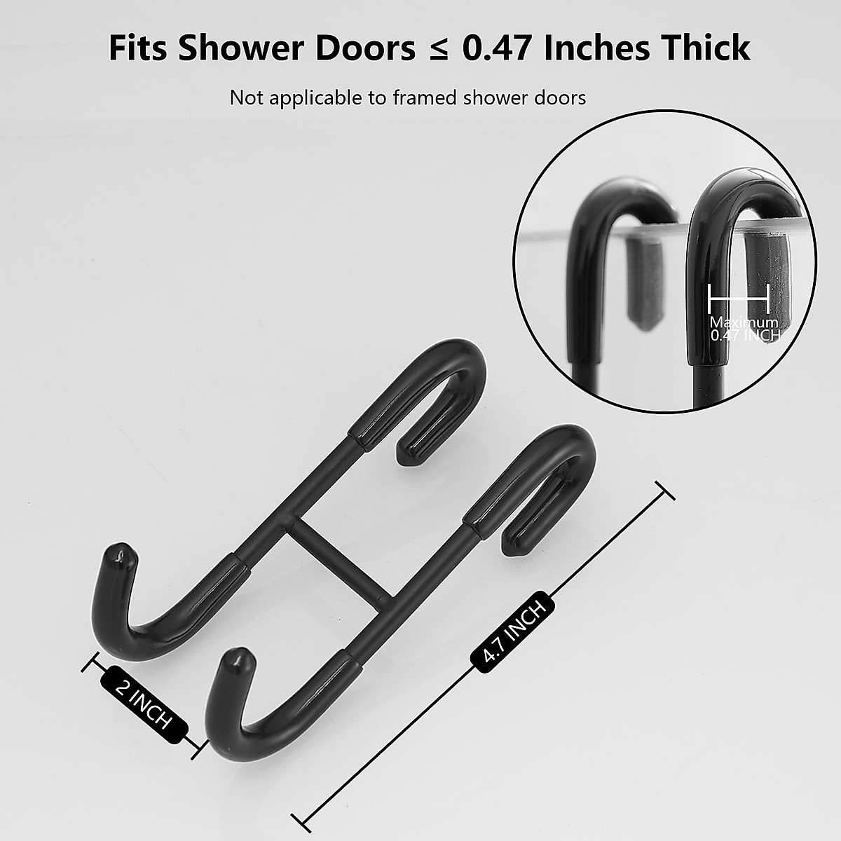 BATHLAVISH Shower Door Hooks,304 Stainless Steel Towel Hooks,Over Door Hooks for Bathroom,Drilling-Free Hanger Matte Black Shower Hooks - 2 Pack