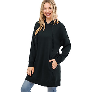 MixMatchy Women's Casual Long Sleeve Fleece Hoodie Fall Sweatshirts Hooded Pullover Tunic Black 2XL