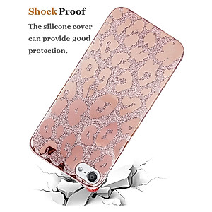 iPod Touch 7th Generation Case, J.west iPod Touch 6 iPod 5 Case, Luxury Saprkle Bling Glitter Metallic Leopard Print Design Soft Slim Protective Cases for Women Girls Silicone Cover Rose Gold