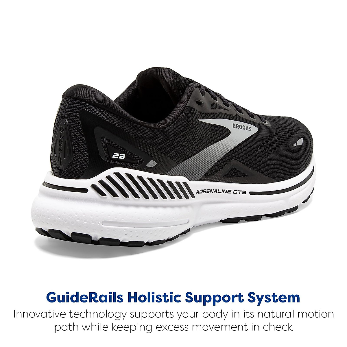 Brooks Men’s Adrenaline GTS 23 Supportive Running Shoe - Black/White/Silver - 9.5 Medium