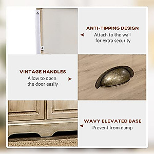 HOMCOM Sideboard Buffet Cabinet with Storage Drawers, Adjustable Shelves, Kitchen Cabinet, Coffee Bar Cabinet, Distressed Natural