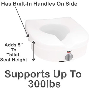 Carex E-Z Lock Raised Toilet Seat, Adds 5 Inches to Toilet Height, Elderly and Handicap Toilet Seat with Handles - 5 Inch Toilet Seat Riser with Arms - Fits Most Toilets