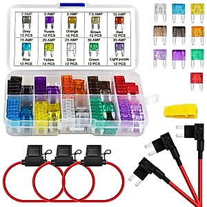 MuHize 120 Pcs Car Fuses & Tap Adapter, Upgraded ATM Assorted Blade Fuses with Inline 16 AWG Gauge Holder, Replacement for Automotive Us