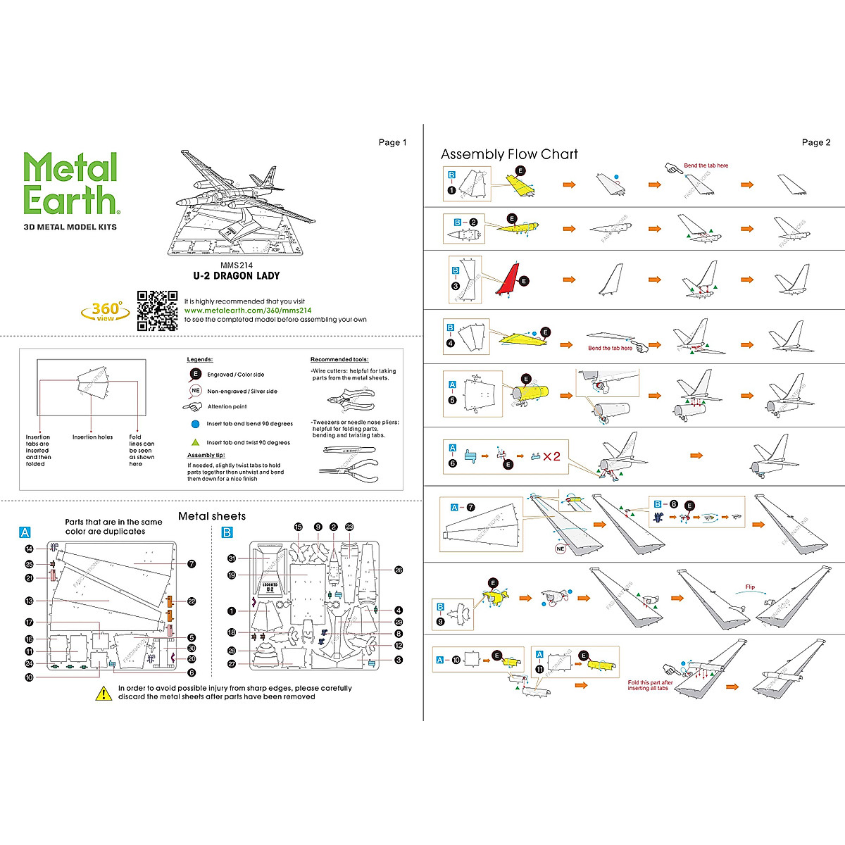 Metal Earth Lockheed Martin U-2 Dragon Lady Aircraft 3D Metal Model Kit Fascinations