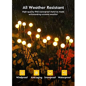 Solar Garden Lights - 4 Pack 12 LED Solar Firefly Lights with 2 Lighting Mode, Sway by Wind, Waterproof Solar Decorative Lights, Solar Outdoor Lights for Yard Patio Walkway Decoration, Warm White