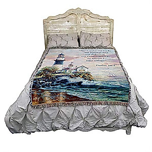 Pure Country Weavers Lighthouse Blanket by Carl Valente - The Lord is My Rock and My Fortress - Scriptures -Psalm 18:2 - Religious Gift Tapestry Throw Woven from Cotton - Made in The USA (72x54)