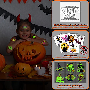 Konsait 96 PCS Halloween Temporary Tattoos for Kids, Pre-cut Glow in the Dark Fake Tattoos Halloween Kids Temporary Tattoos Halloween Party Favors Halloween Decorations Treats non Candy Prizes for Kid
