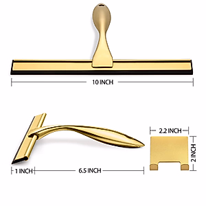 HIWARE All-Purpose Shower Squeegee for Shower Doors, Bathroom, Window and Car Glass - Brass, Stainless Steel, 10 Inches