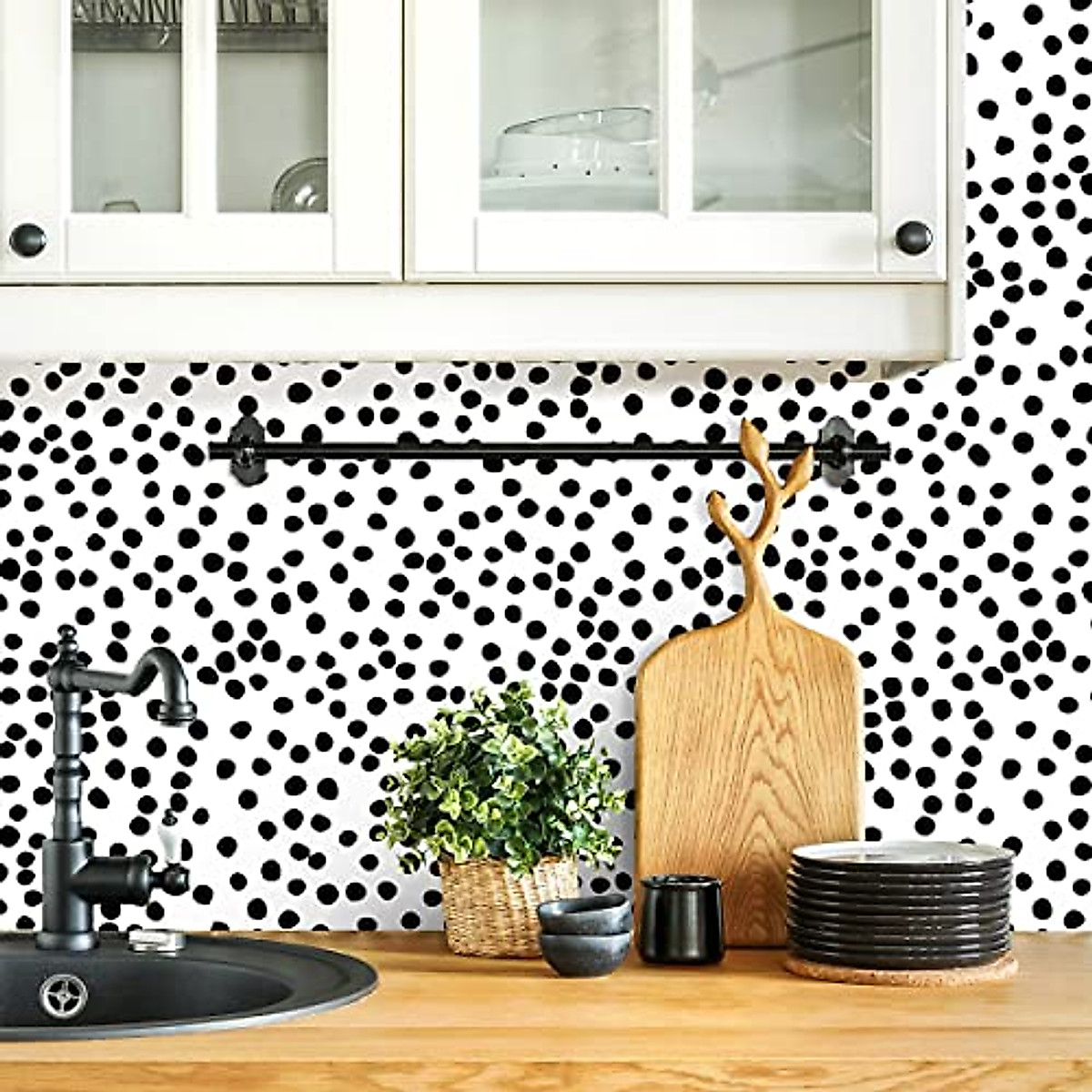 Jeweluck Black and White Wallpaper Peel and Stick Wallpaper Dot Contact Paper 17.7inch×118.1inch Modern Black Contact Paper Peel and Stick Polka Dot Wallpaper Removable Wallpaper for Bathroom Vinyl
