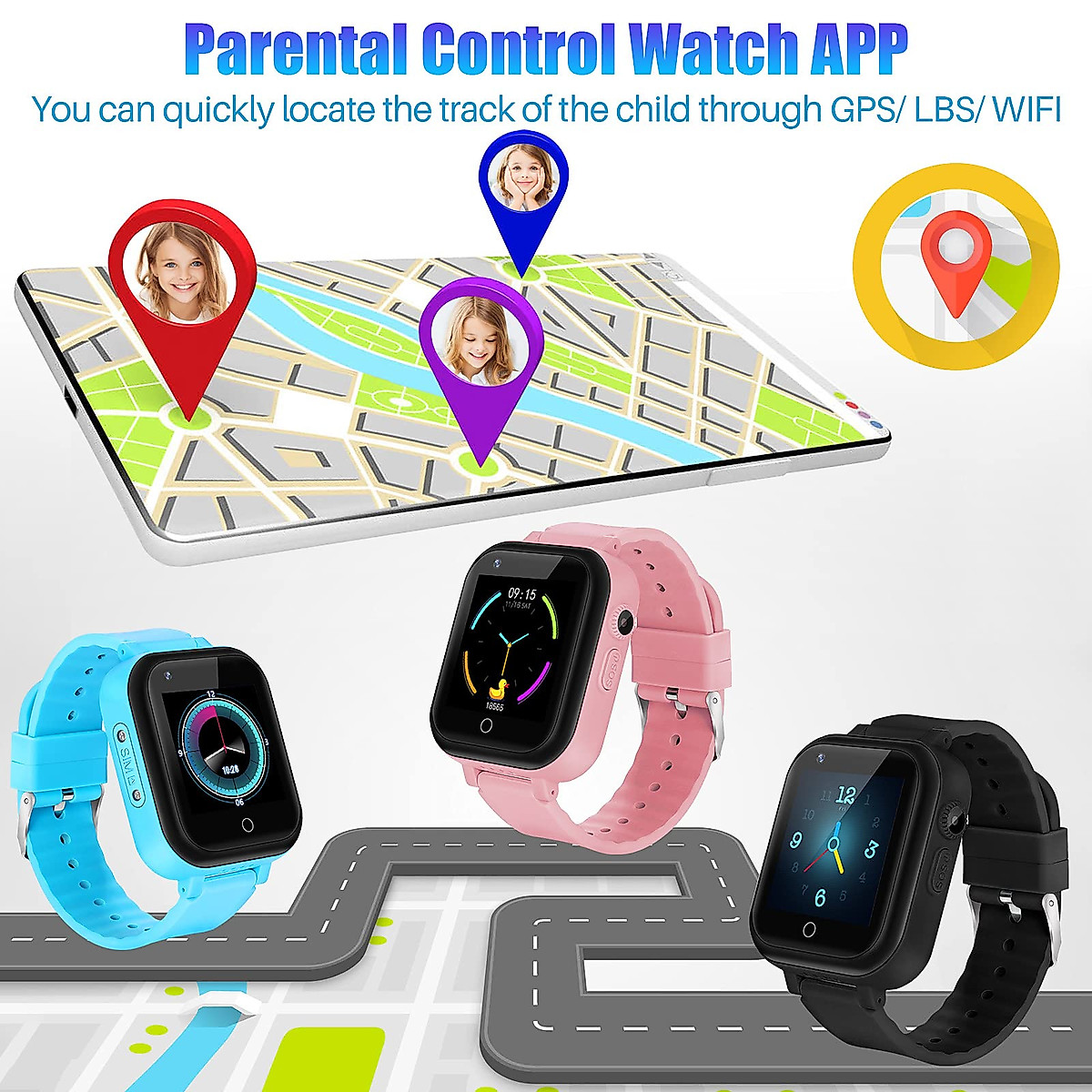 4G Watch Phone for Children, Kids Smart Watch, 2-Way Calls, GPS Location, IP67 Waterproof, Messages, School Mode, SOS, Video Calls, Camera, Remote Control, Torch, Pedometer Smartwatch (Concise Blue)