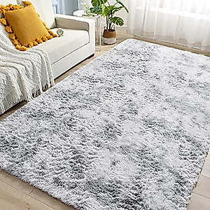 ROCYJULIN Area Rugs 5x7 for Bedroom, Thickened Fluffy 5x7 Area Rugs for Living Room, Ultra Soft Non-Slip Large Shag Fuzzy Rug for Nursery, Kids, Girls, Boys, Silver Grey