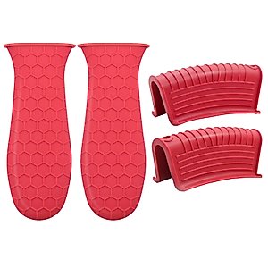 Cast Iron Skillet Handle Covers Silicone Hot Handle Holder，4 Pieces Pan Handle Sleeve Pot Holders Cover,Non Slip Rubber Pot Holders for Cast Iron Skillet Metal Pan (Red)