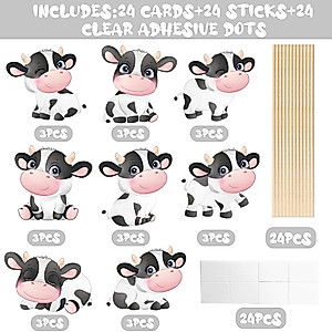Cow Party Centerpieces Decoration 24pcs Cow Theme Party Table Toppers for Cow Baby Shower Centerpieces Decoration Farm Animal Birthday Party Supplies