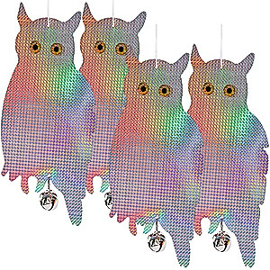 Dyvicl Fake Owl Hanging Reflective Owl for Woodpecker Deterrent 4 Pack