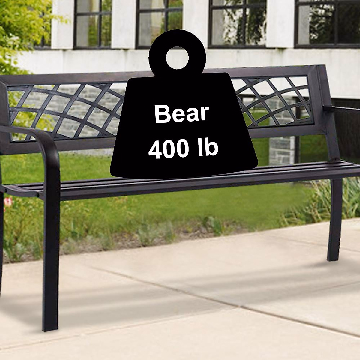 Garden Bench Patio Metal Bench Outdoor Park Benches Sturdy Steel Frame Cast Iron Front Porch Yard Furniture with Mesh Pattern and Armrests Seating for Yard, Porch, Deck, Entryway or Backyard, Black