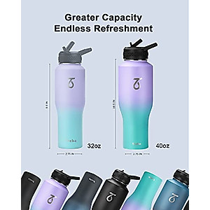 Trebo 40oz Insulated Water Bottle that Fits in Cup Holder, Stainless Steel Double Wall Tumbler Bottles with Paracord Handle, Flask with Straw Spout Lids, Keep Cold for 48 Hrs/Hot 24 Hrs,Cotton Candy